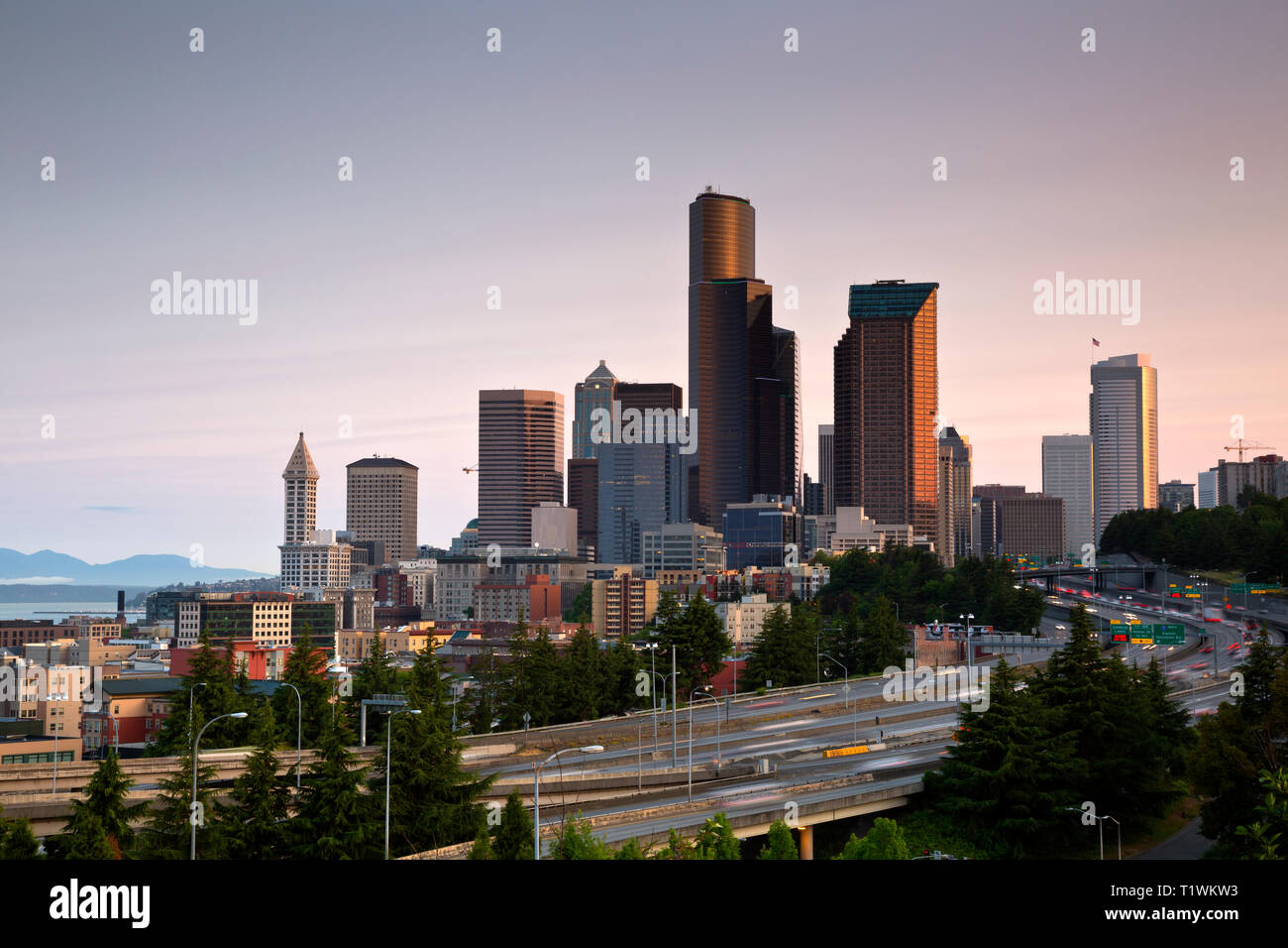 WA16071-00...WASHINGTON - View of Interstate 5 heading through downtown ...