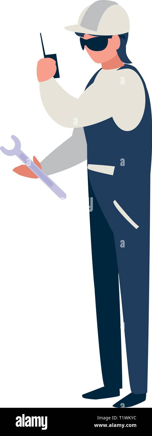 industrial worker with tools avatar character vector illustration ...