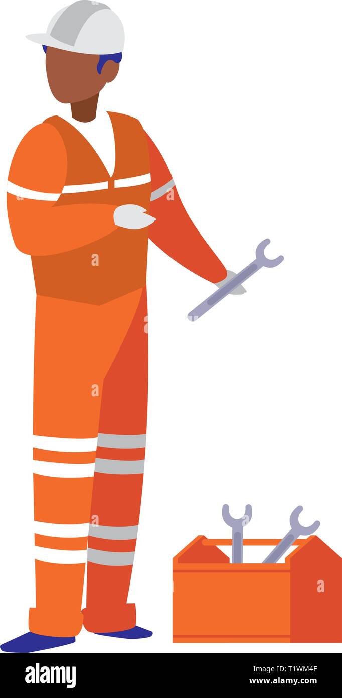 industrial worker with toolbox avatar character vector illustration ...