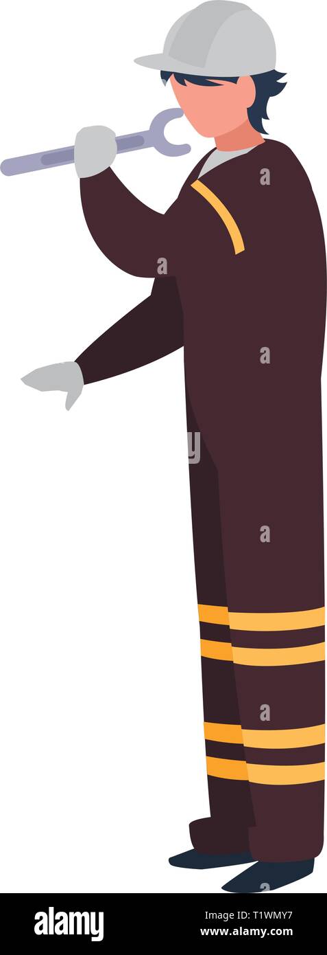 industrial worker with tools avatar character vector illustration ...