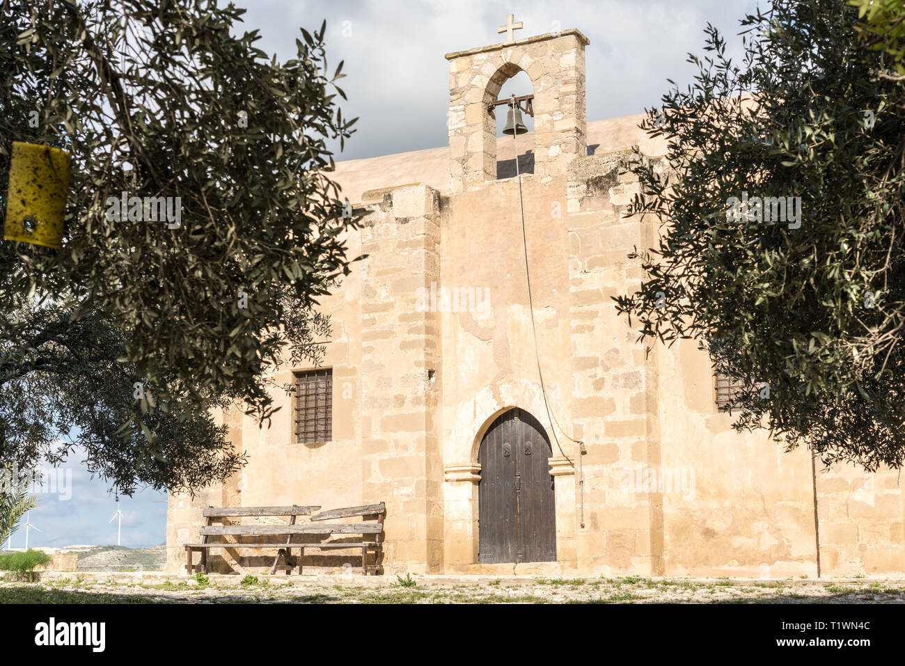 Small churc in Cyprus with beautiful yard filled with old olive trees ...