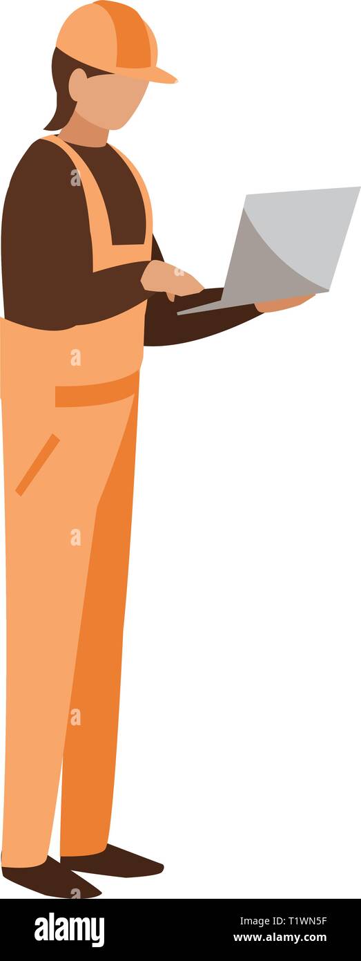 industrial worker with laptop avatar character vector illustration ...