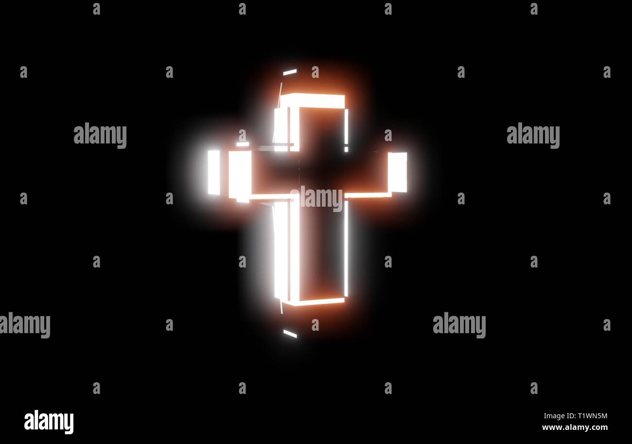 3D Christian cross glowing in the dark Stock Photo - Alamy