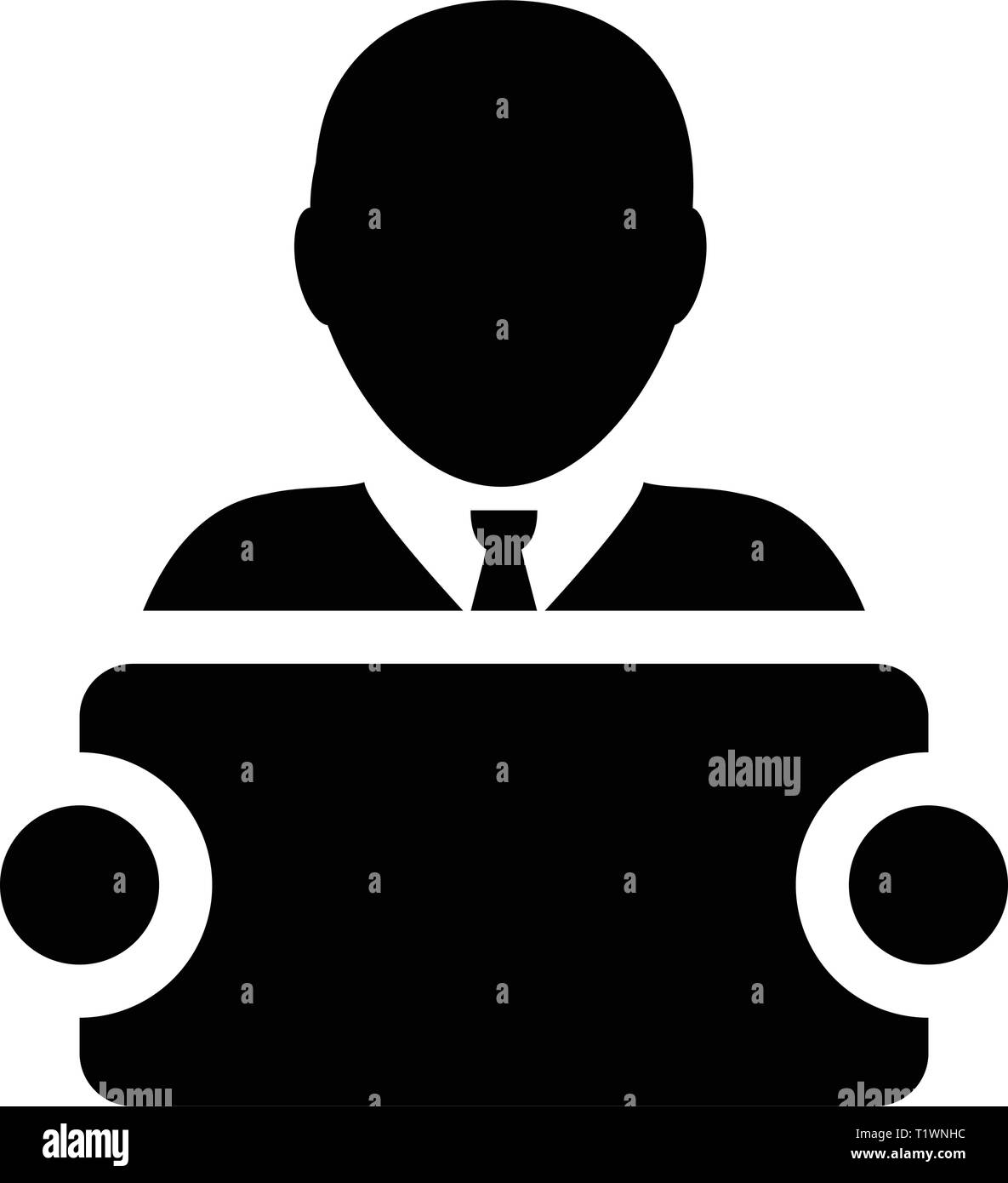 Marketing icon vector male person profile avatar symbol with signboard ...