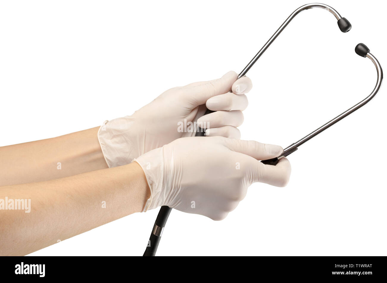 stethoscope in hand, close up, isolated on white Stock Photo - Alamy