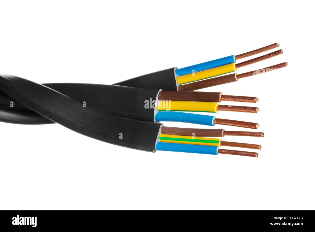 Electric screened cable with many wires isolated on white Stock Photo ...