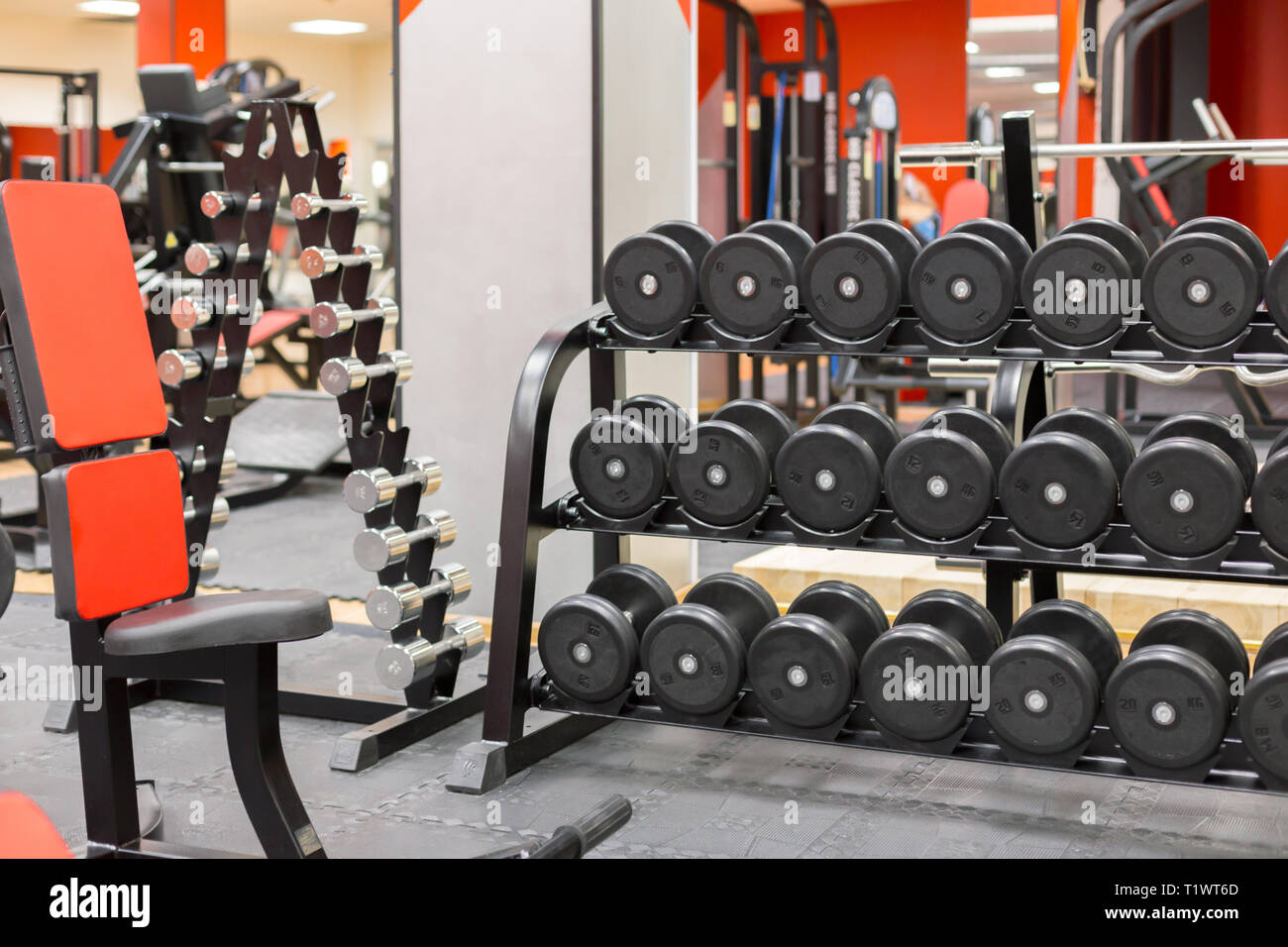 Equipments in the gym Stock Photo - Alamy