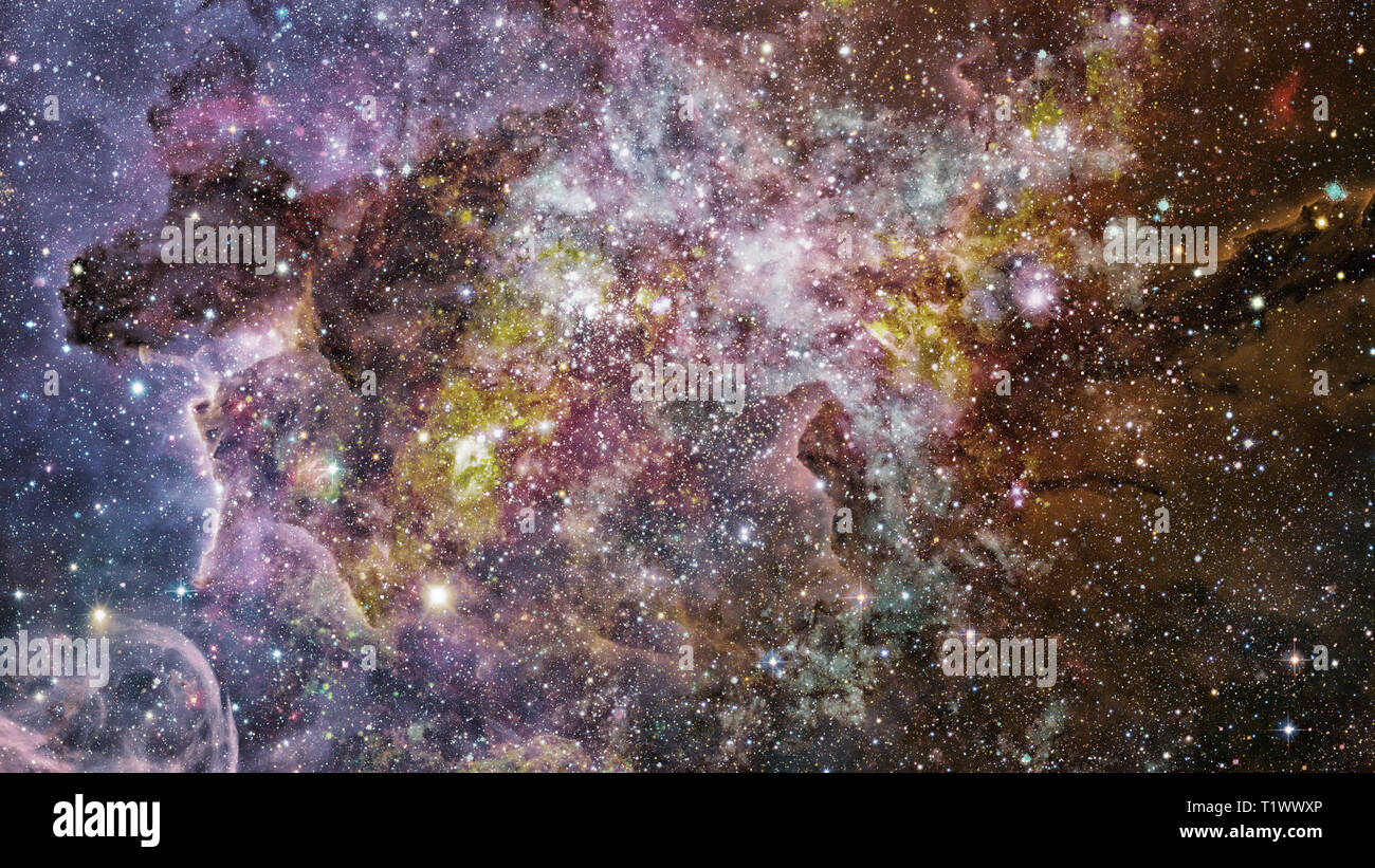 Colored clouds in nebula. Combined version of Hubble space telescope ...