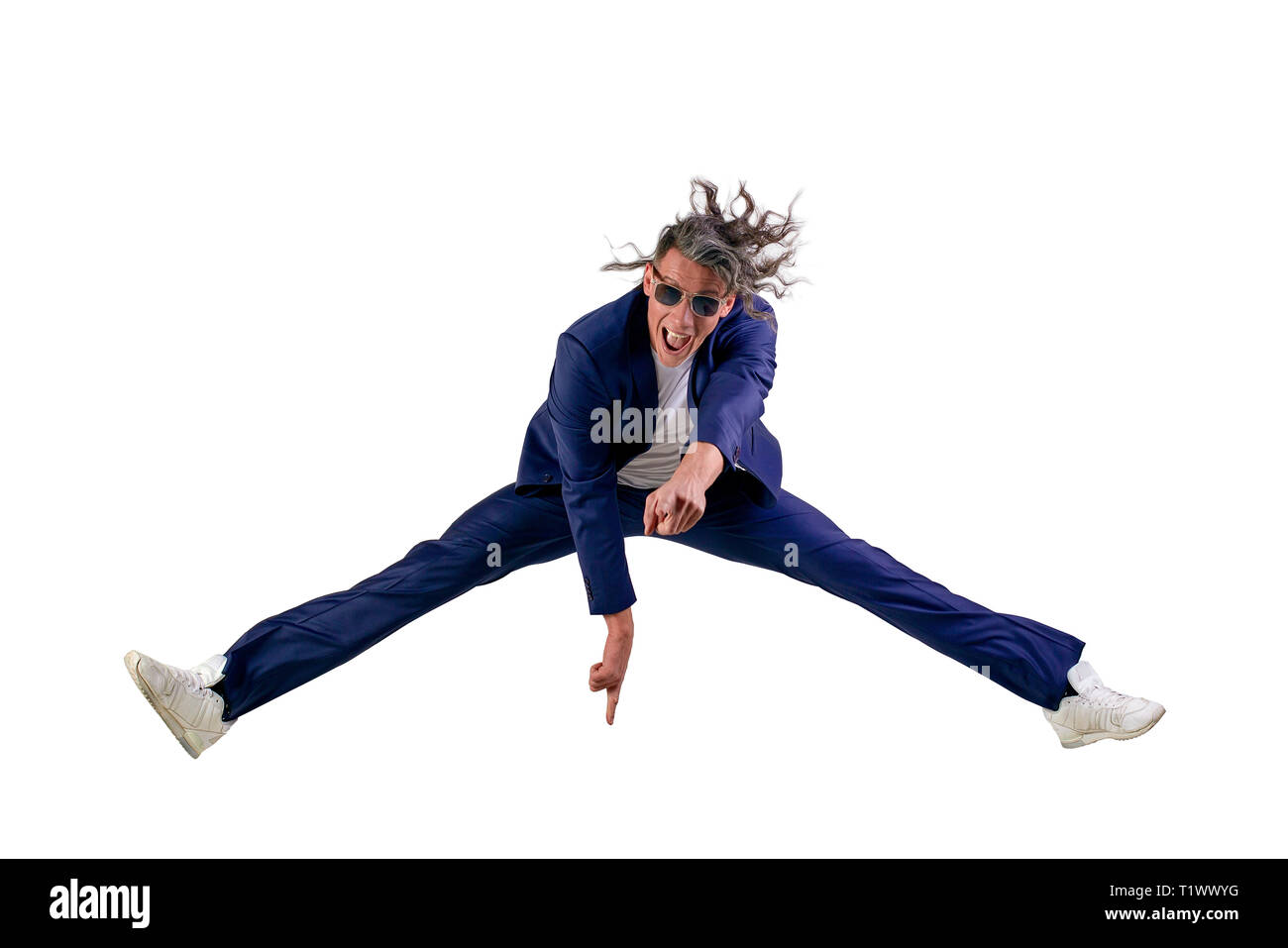 Confident Smart Looking Man Laughing and Jumping Up, Enjoying His ...