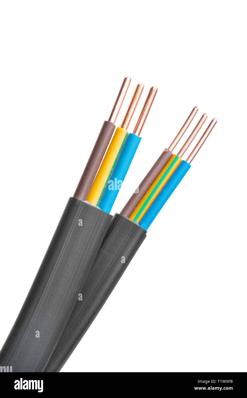 Electric screened cable with many wires isolated on white Stock Photo ...