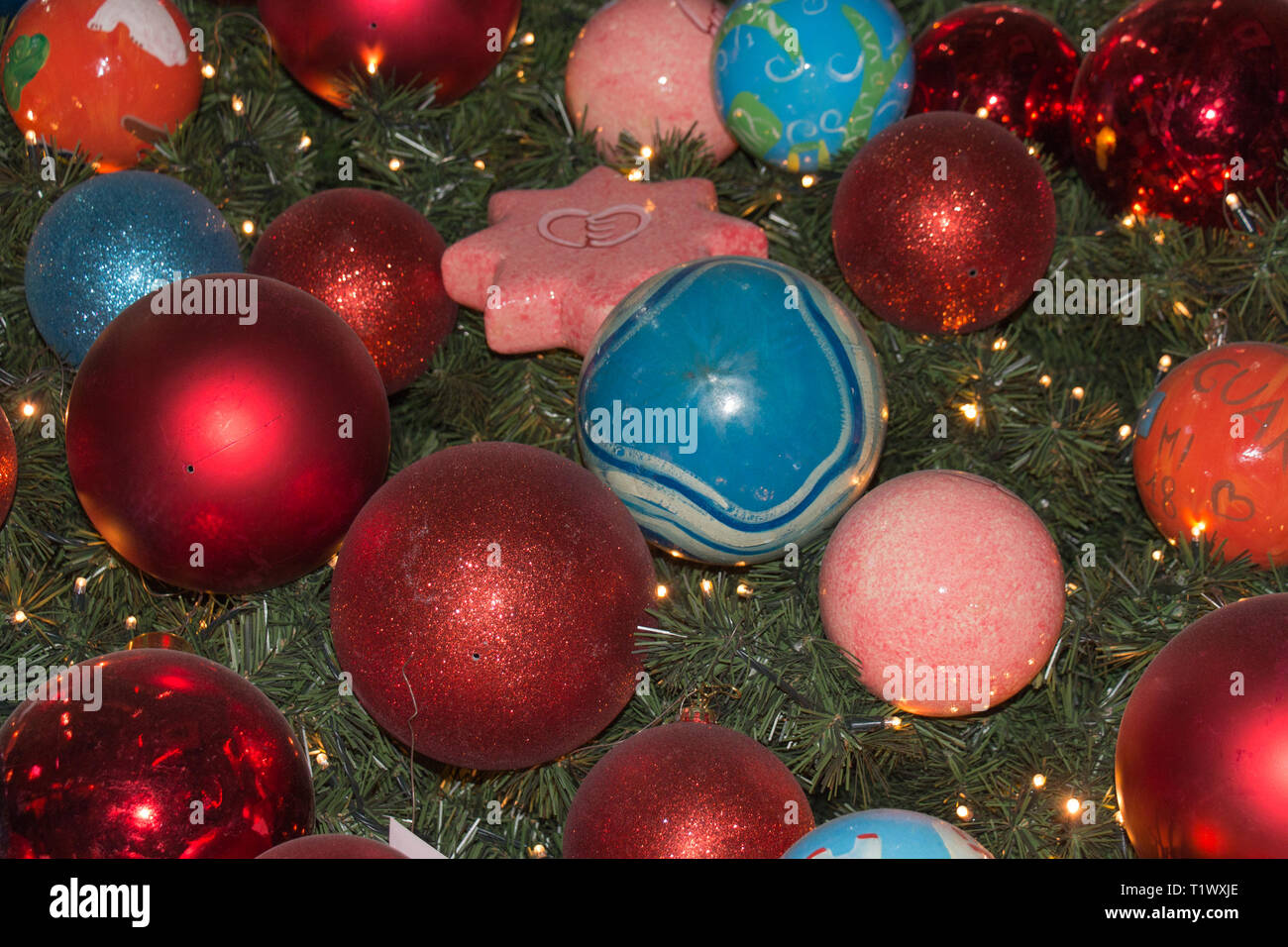 The view of Christmas and New Year decoration. Close up of colorful ...