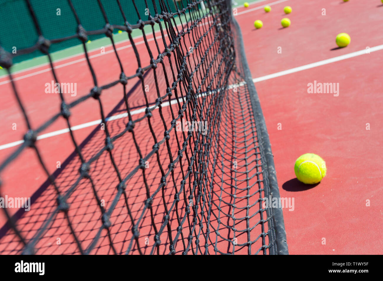 Tennis net on a tennis court background Stock Photo - Alamy