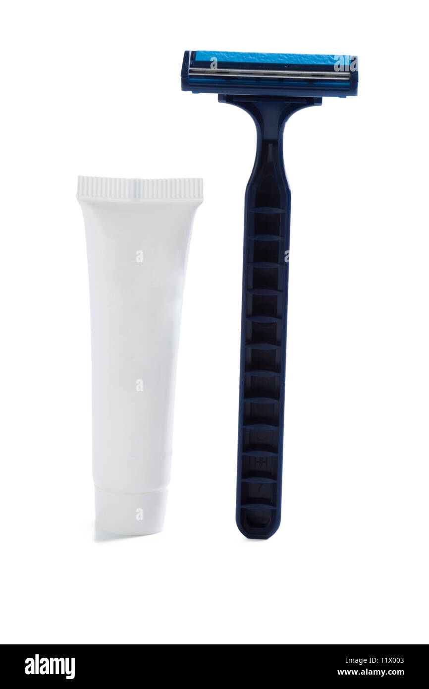 Disposable plastic shaving razor on white background Stock Photo - Alamy
