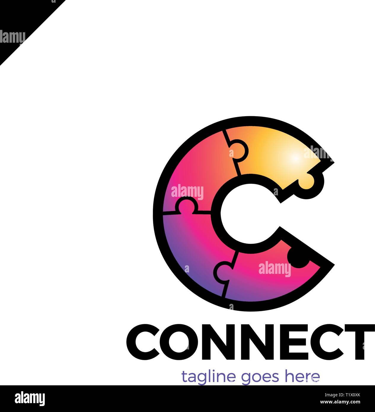 C letter icon template. Puzzle connectivity Technology network digital ...