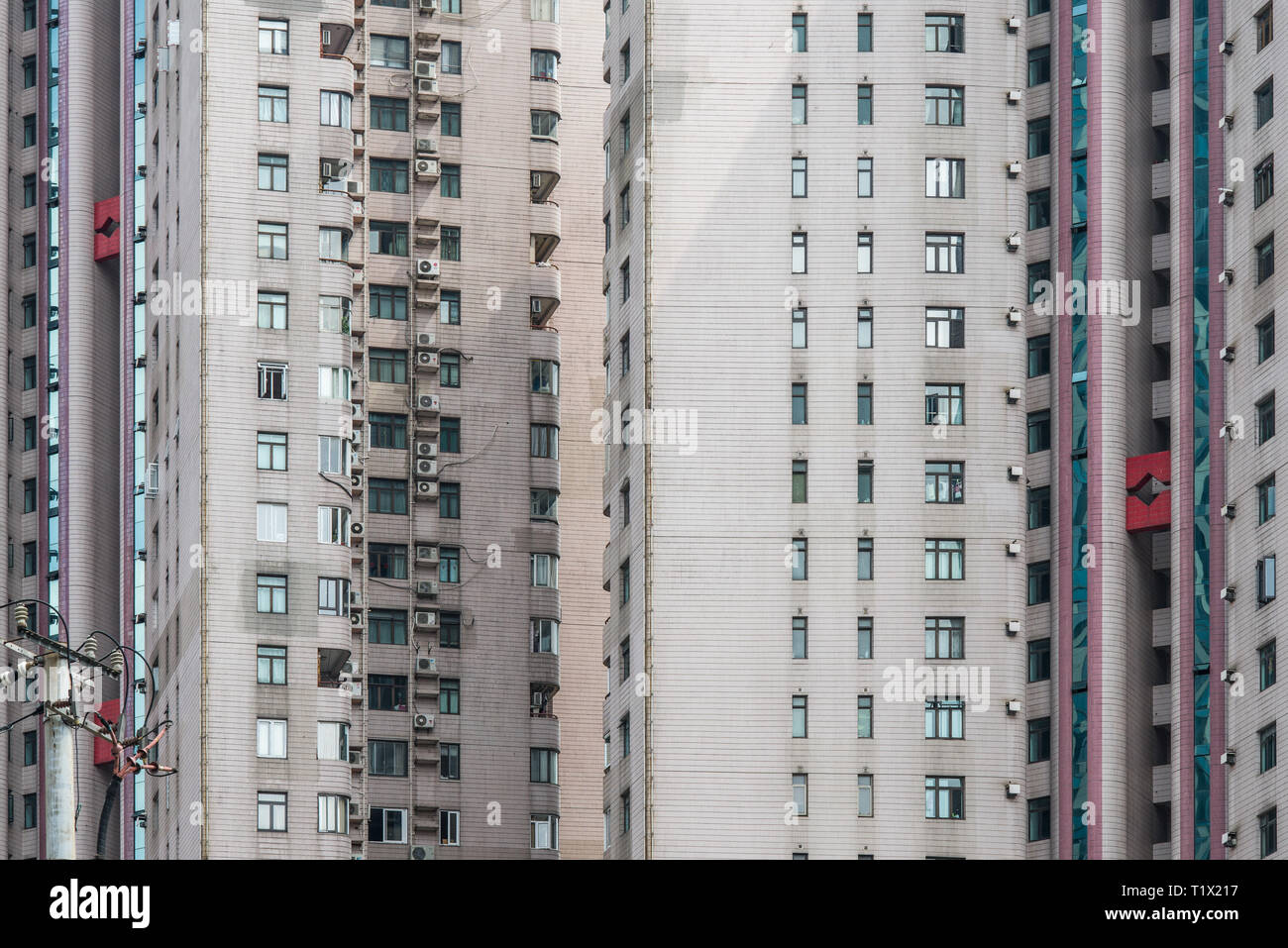 Close-up view of some huge buildings and beautiful skyscrapers in Putuo ...