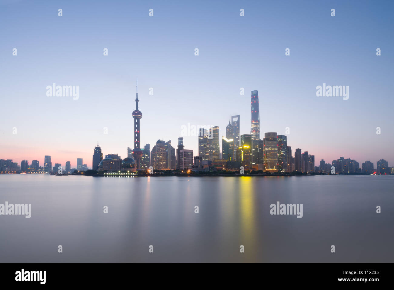 Long exposure of Pudong district, modern skyscrapers and Huangpu river ...