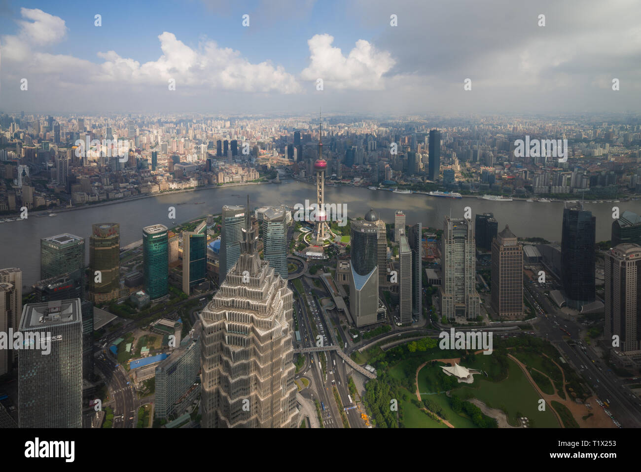Aerial View of Shanghai Cityscape overlooking the Pudong Financial ...