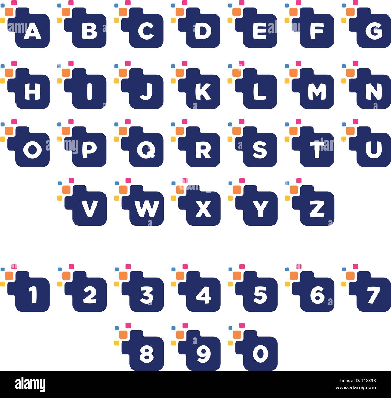 Vector square digital alphabet simple font and letter set Stock Vector ...