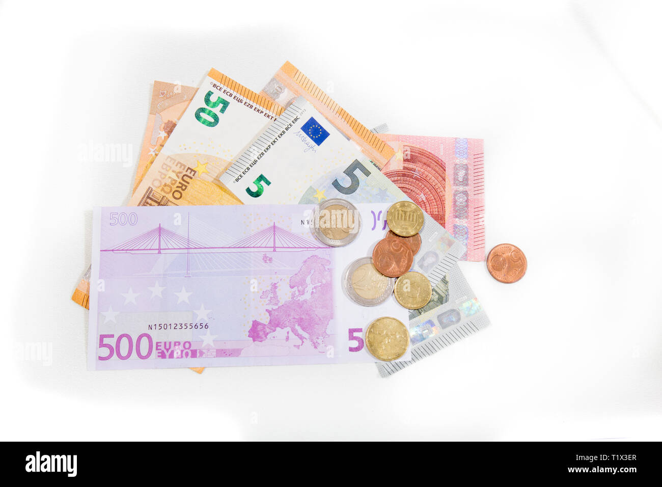 Euro money layed out, bills and coins Stock Photo - Alamy