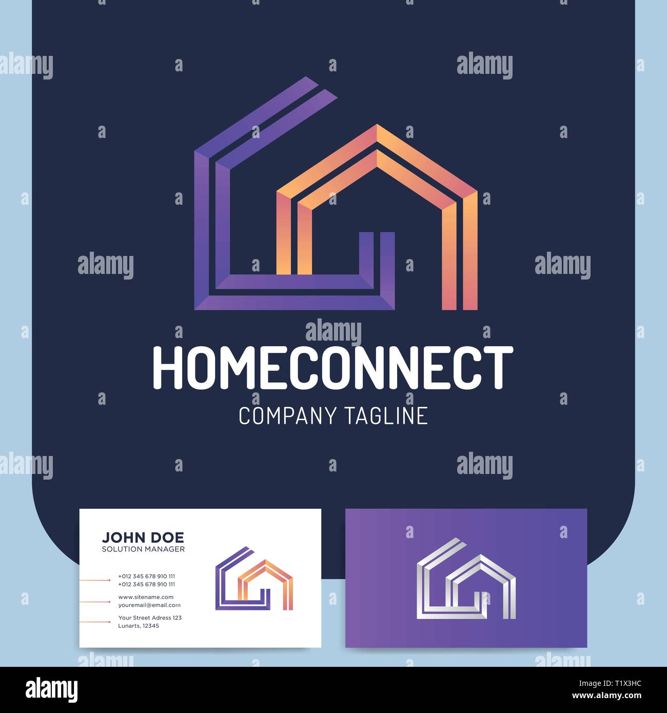Isolated vector two line style home connect logo or building icon Stock ...