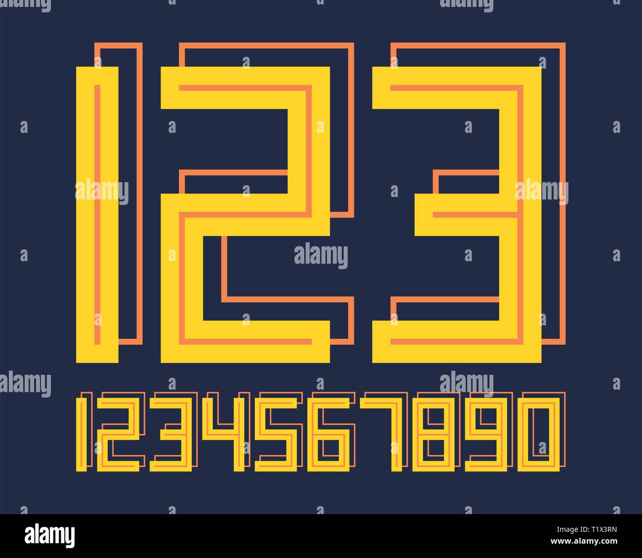 Geometric font 3d effect design numbers Space futuristic style Vector ...