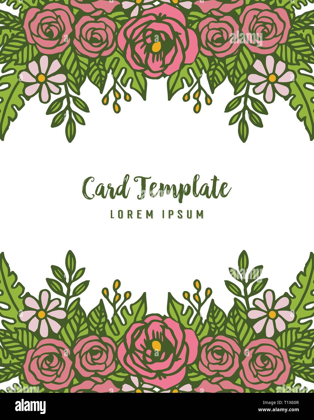 Vector illustration shape of card template with artwork rose flower ...