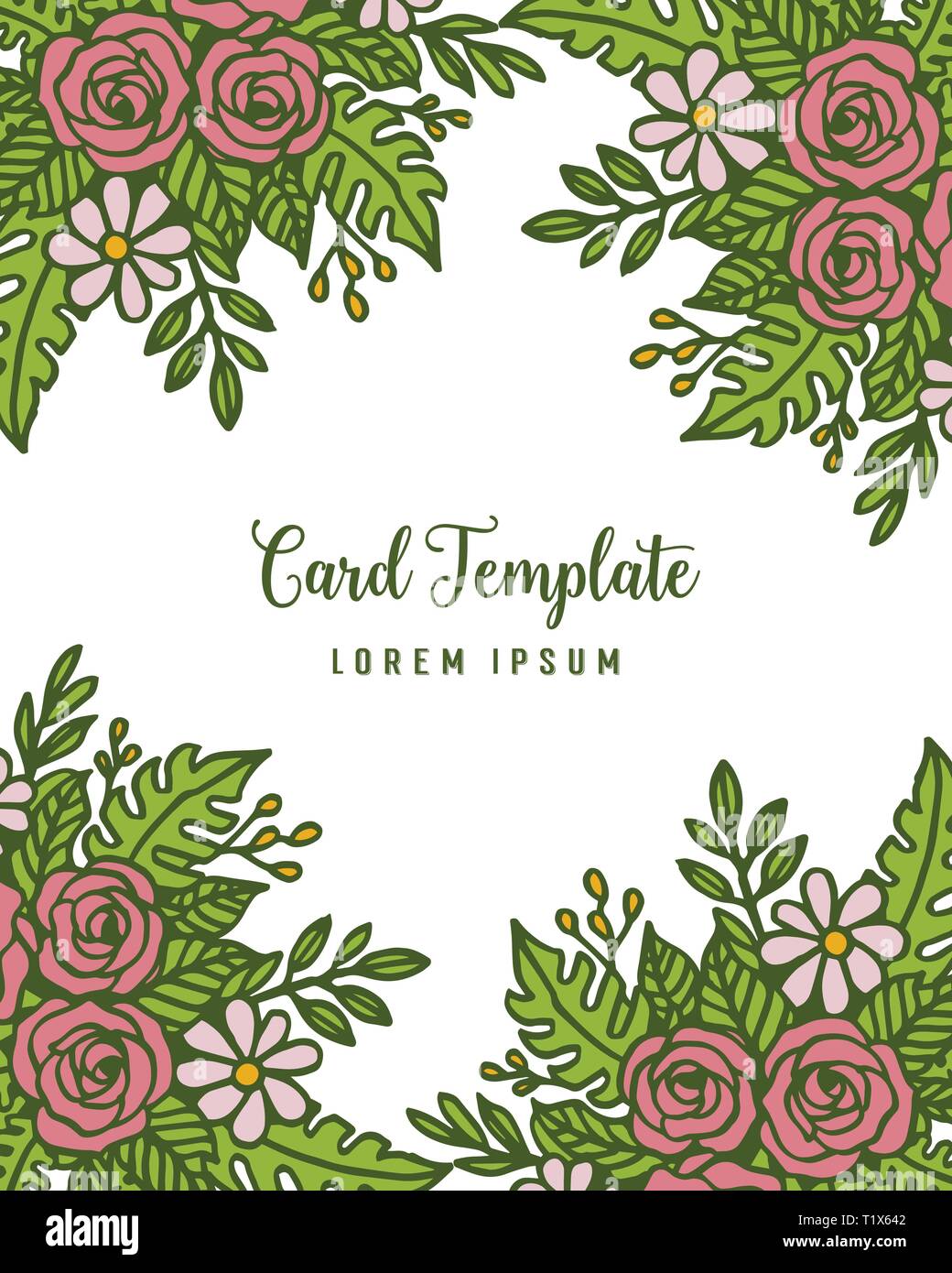 Vector illustration shape of card template with artwork rose flower ...