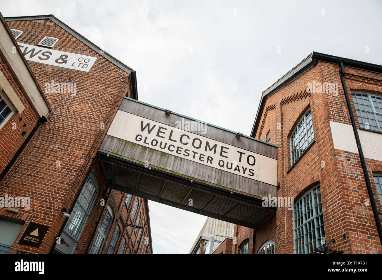 A general view of the Welcome To Gloucester Quays sign near Gloucester ...