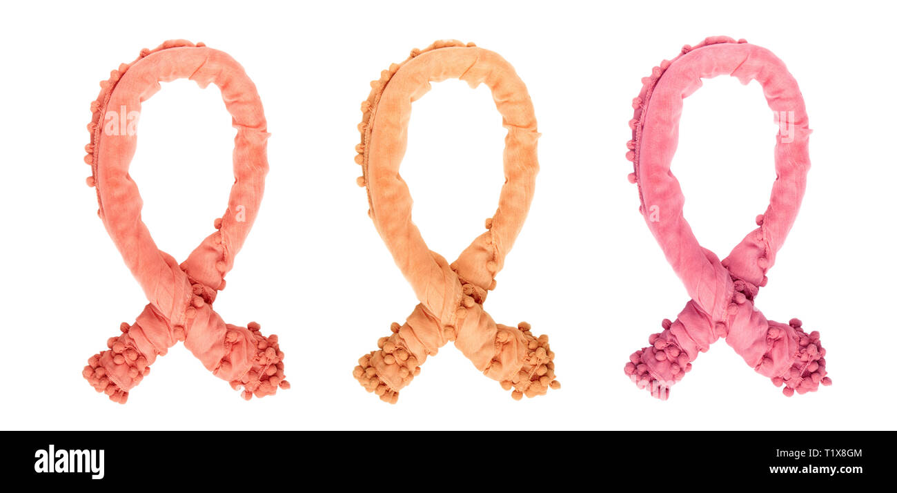 Set cream Pink aids ribbon of twisted delicate fabric isolated on white ...