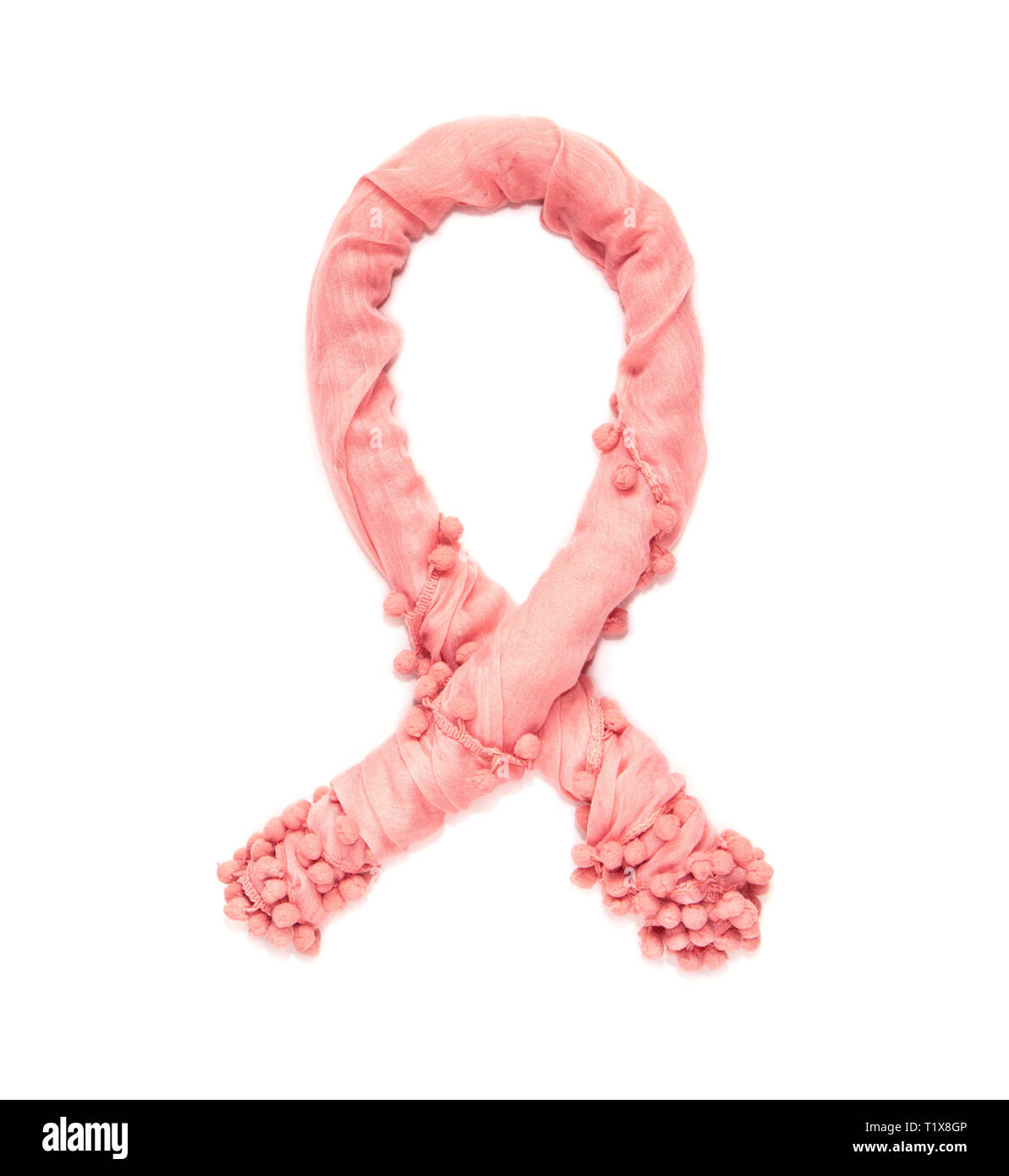 Pink aids ribbon of twisted delicate fabric isolated on white ...