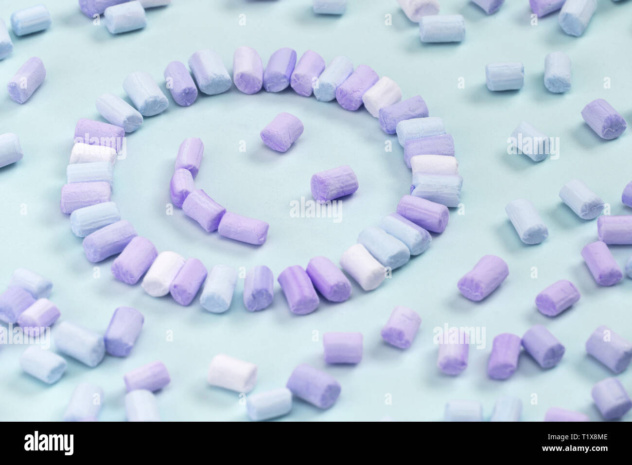 Top view of the multi-colored marshmallows which lies in the shape of a ...