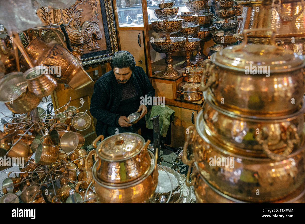 Ifahan, Iran, the Naqsh-e Jahan bazzar has a large section with copper ...