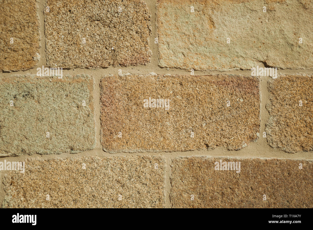 Wall made of large stone bricks forming a charming background in ...