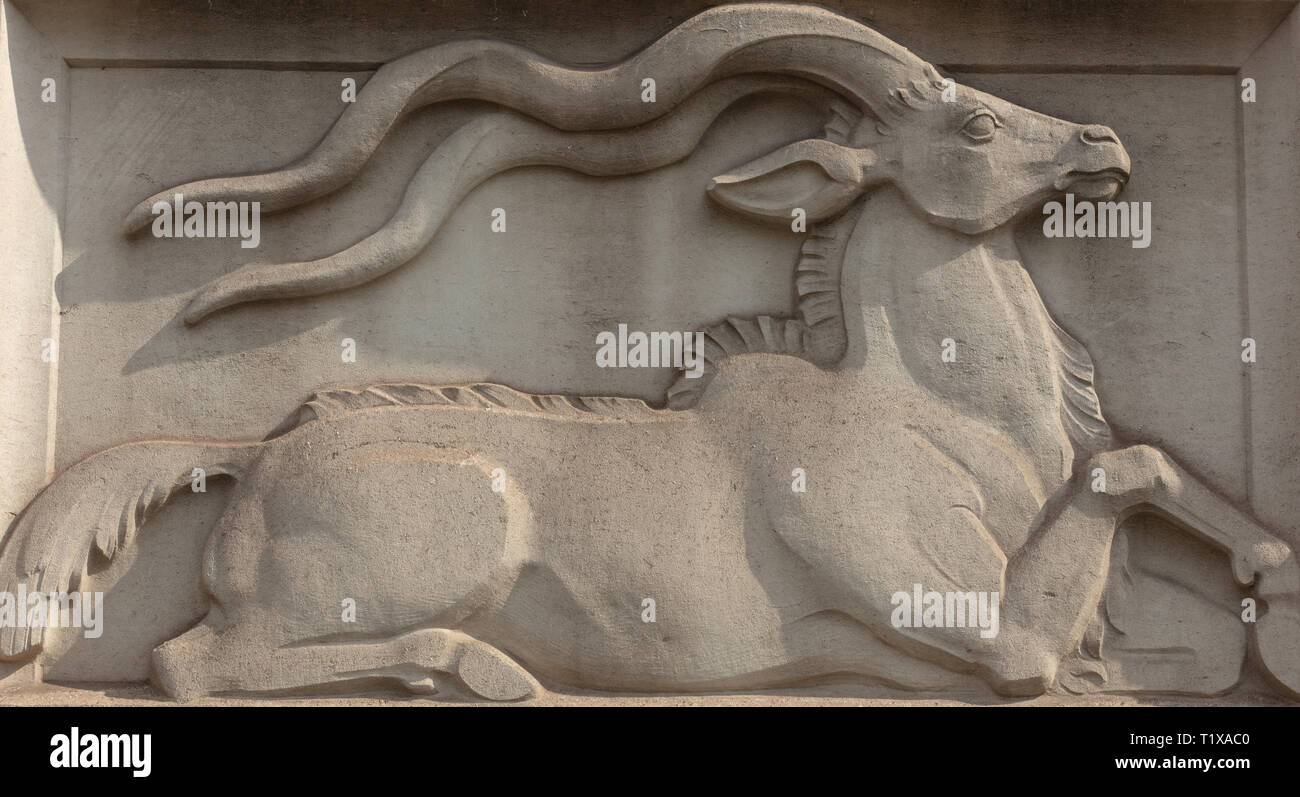 Stone carving of native antelope, carved by Joseph Armitage in Portland ...