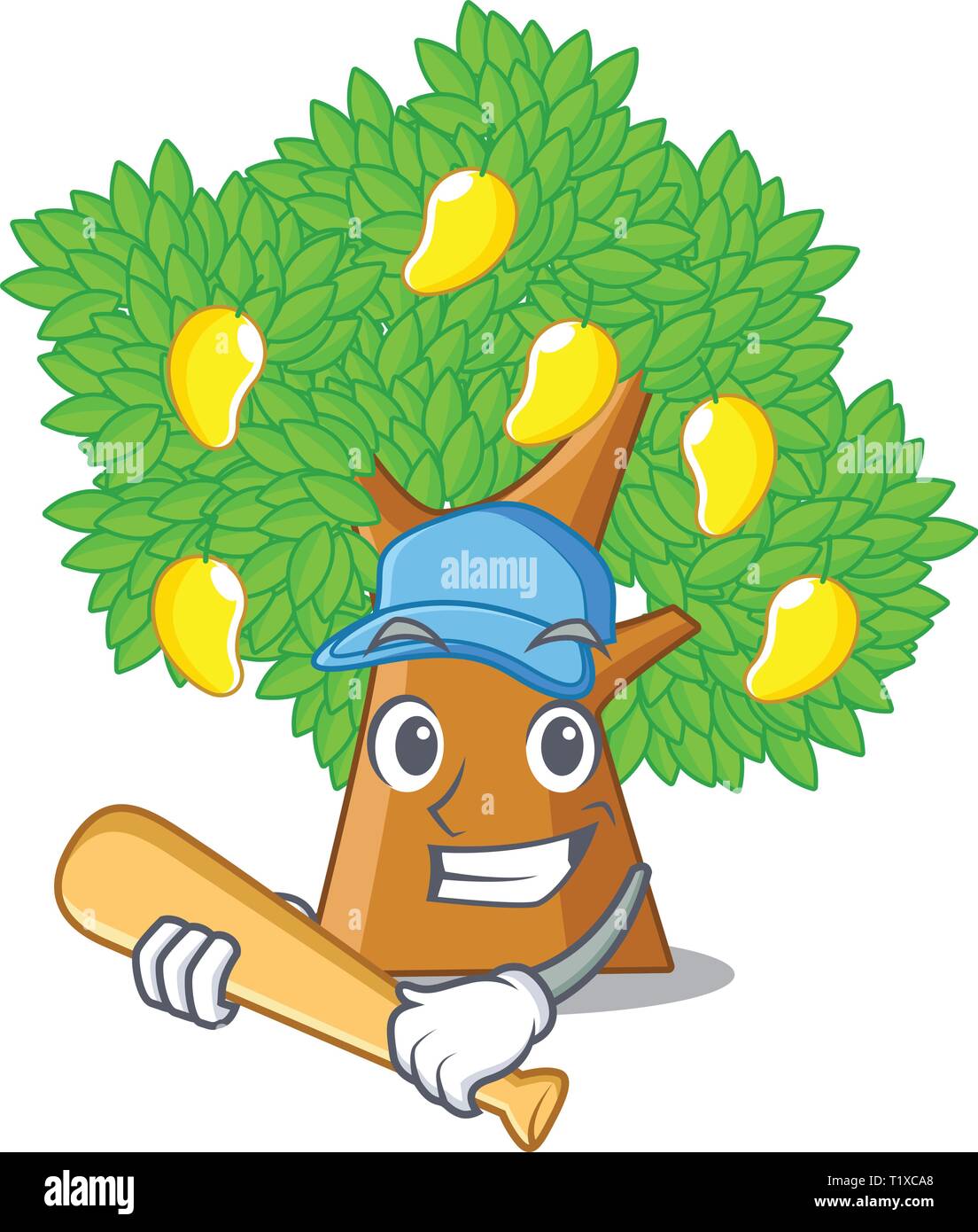 Playing baseball mango tree isolated with the mascot vector illstration ...