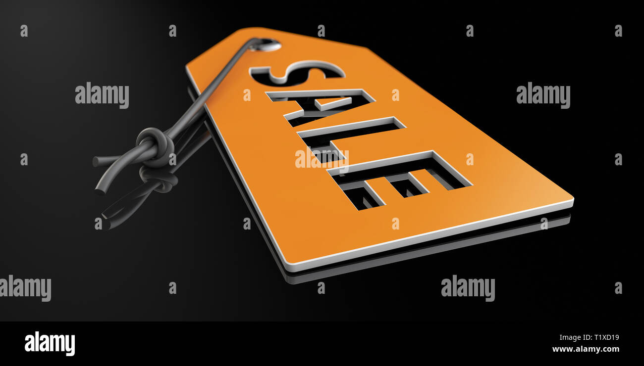 Yellow price labels with lettering isolated black 3d Illustration Stock ...