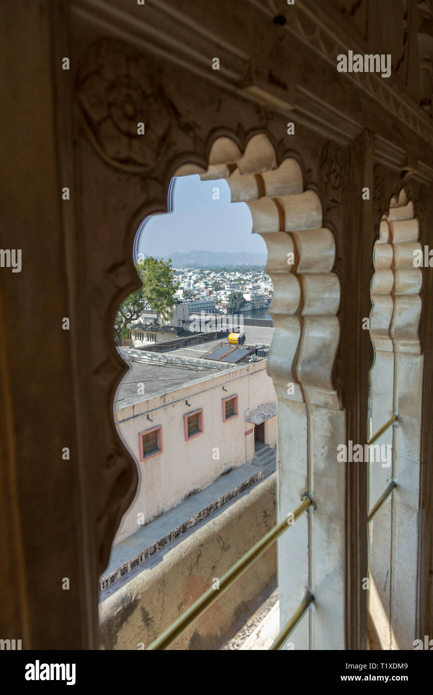 City view through windows of City Palace,Udaipur,Rajasthan,India,Asia ...