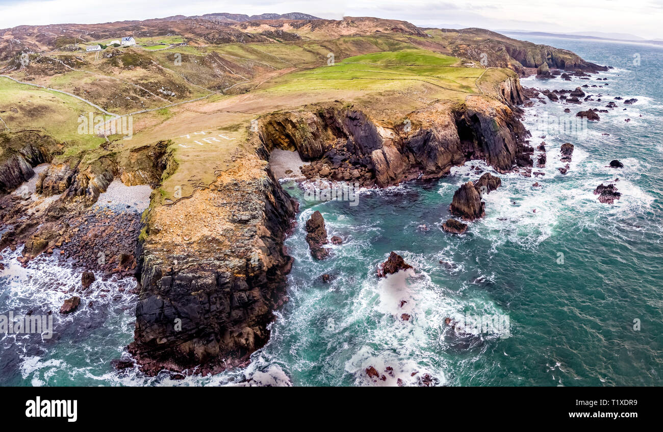 Aerial view of the Wild Atlantic Coastline by Maghery, Dungloe - County ...