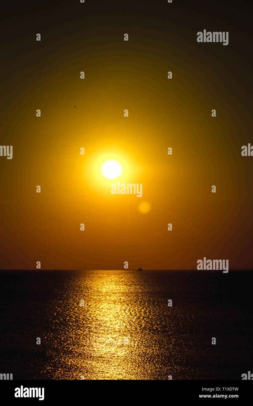 Yellow sunset on the sea. sea sunset background. yellow sky evening ...