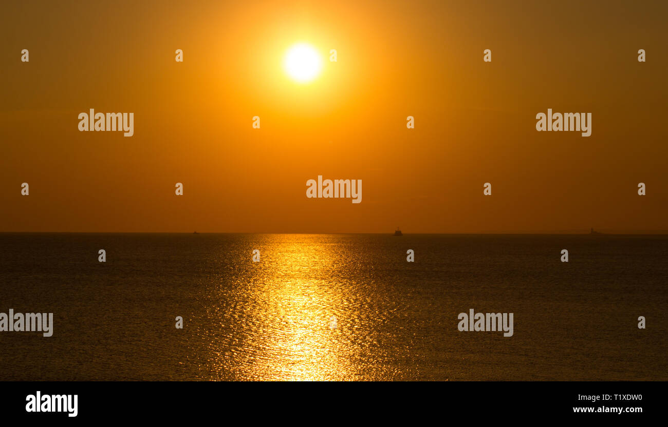 Yellow sunset on the sea. sea sunset background. yellow sky evening ...