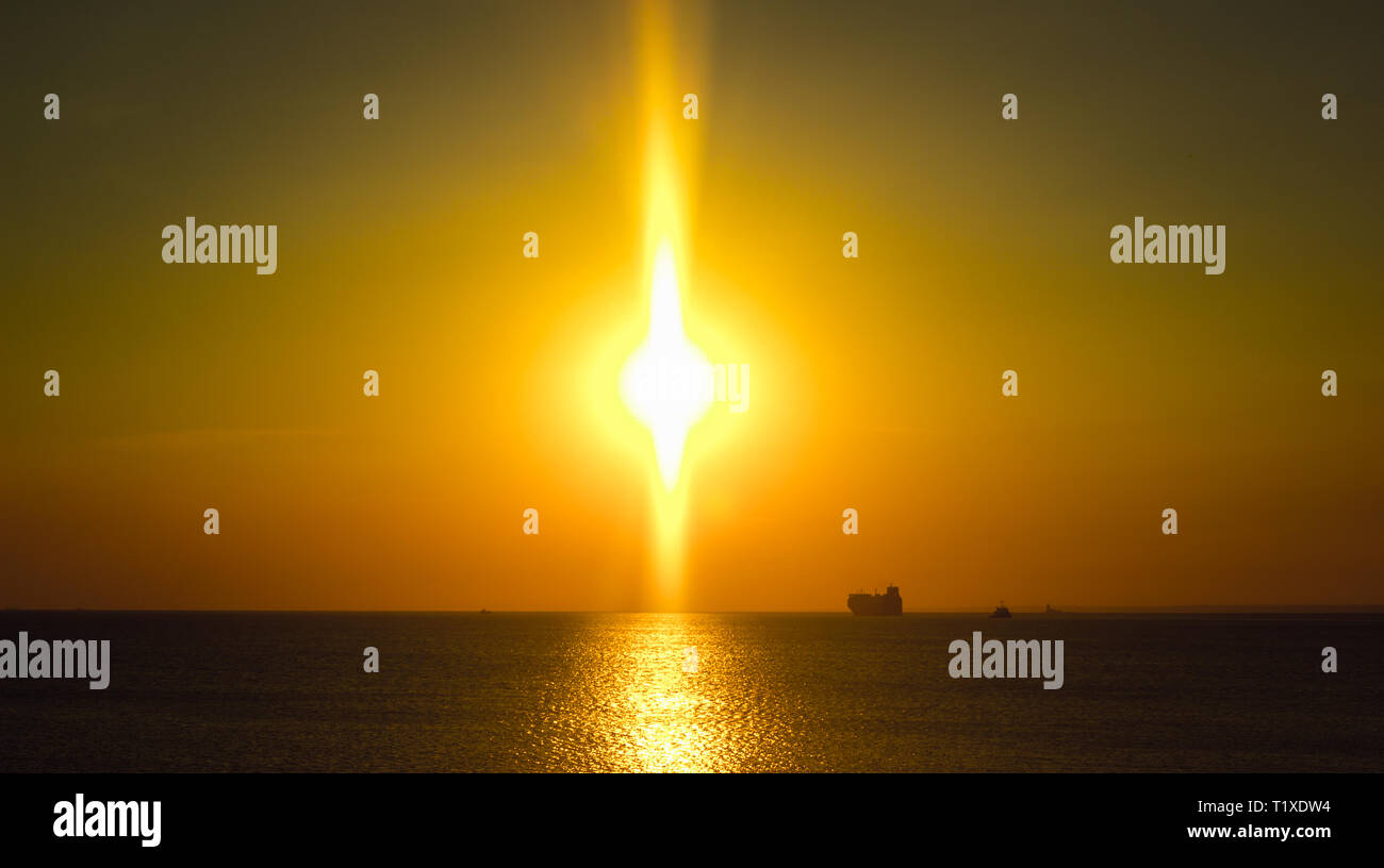 Yellow sunset on the sea. sea sunset background. yellow sky evening ...