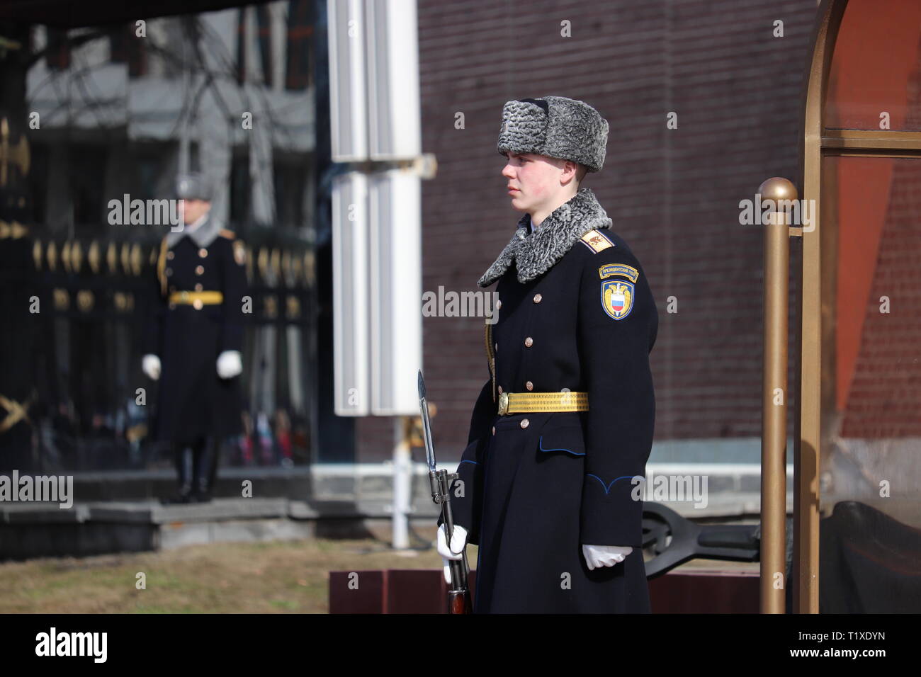 Russian soldier on duty near the Kremlin wall. The honor guard of the ...