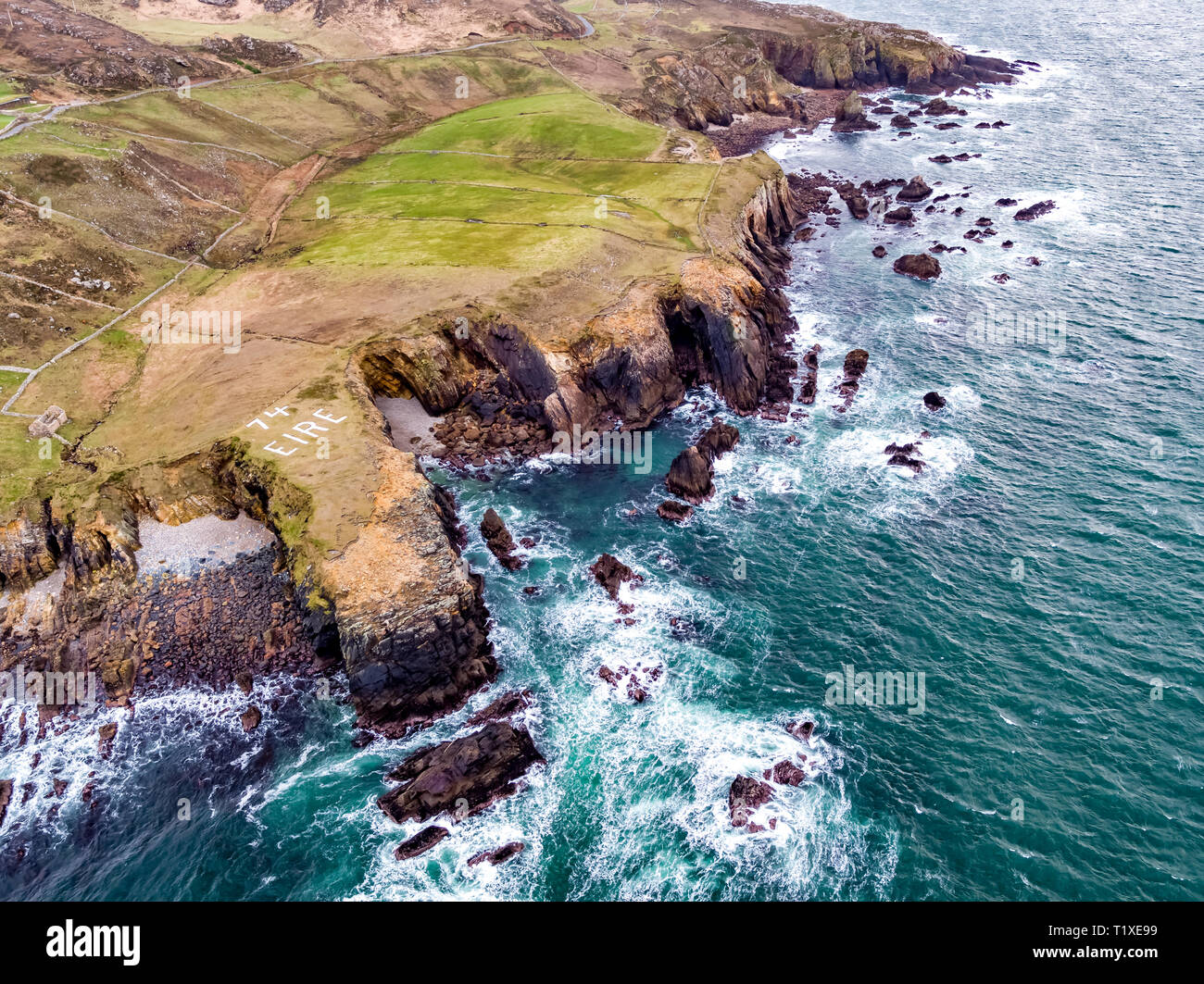 Aerial view of the Wild Atlantic Coastline by Maghery, Dungloe - County ...