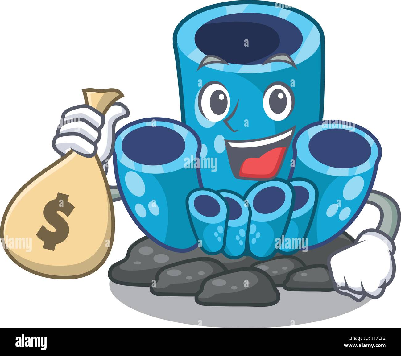 With money bag blue sponge coral the shape cartoon Stock Vector Image ...