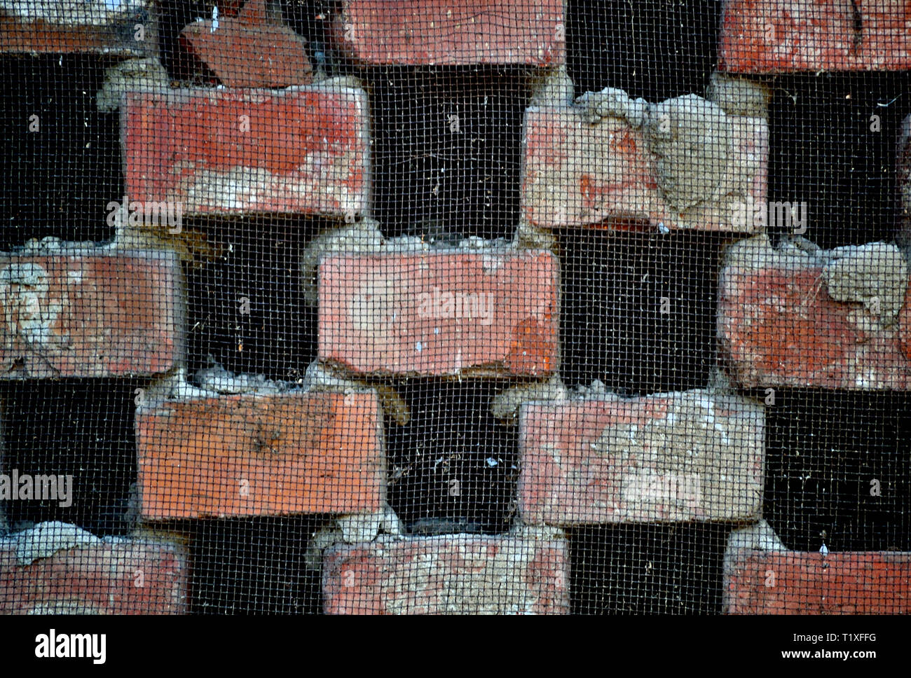 Bricks for rustic air ventilation with wire mesh Stock Photo - Alamy