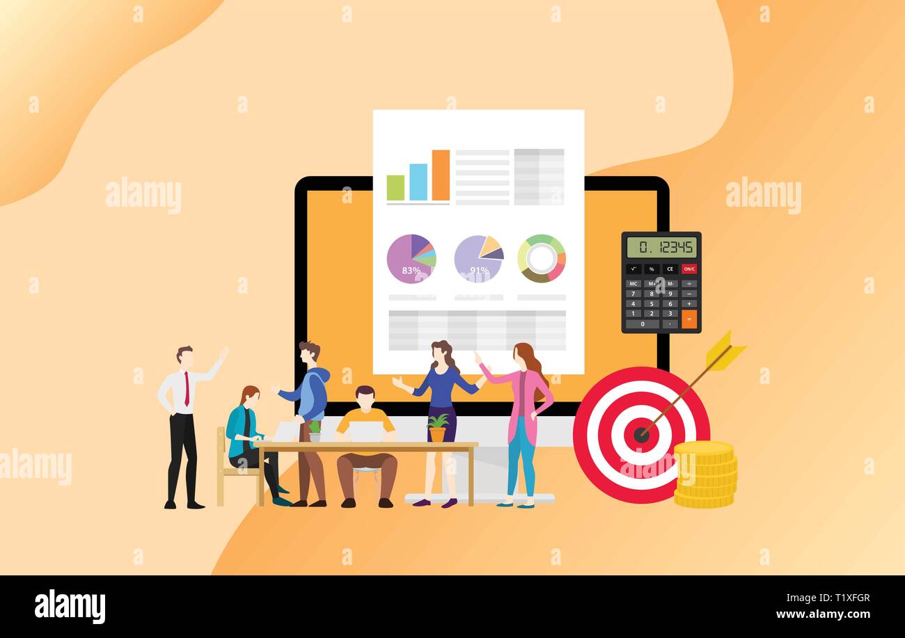 financial business team people working together with money and goals ...