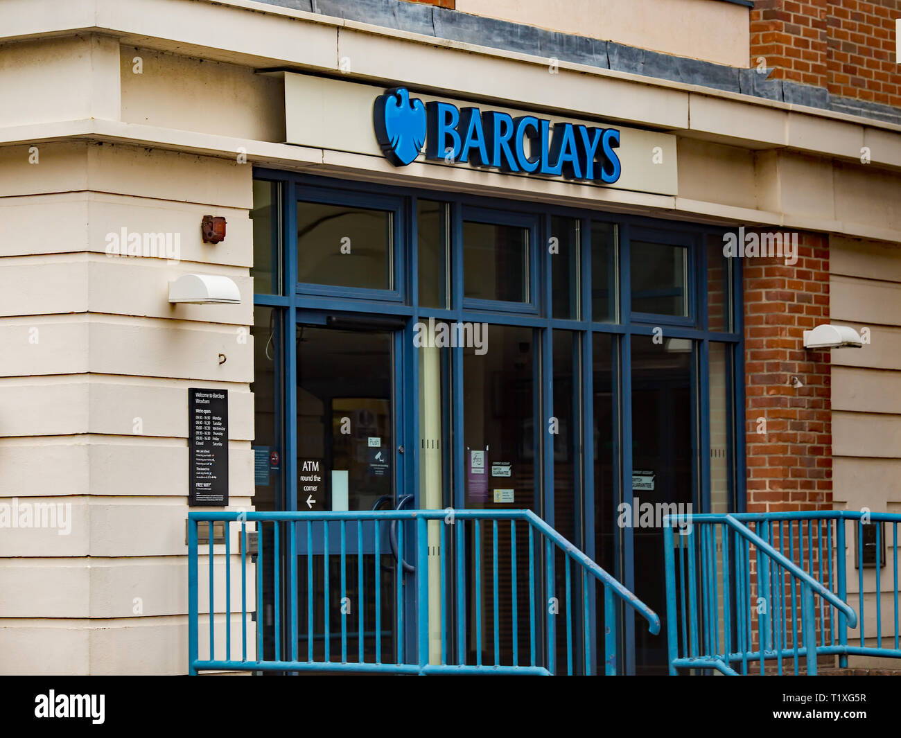 Entrance to Barclays bank in the small Broadland village of Wroxham ...