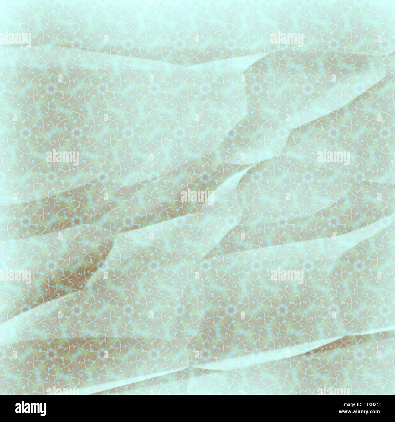 Wrinkled wall-paper, with gentle flower drawing, azure. The background ...