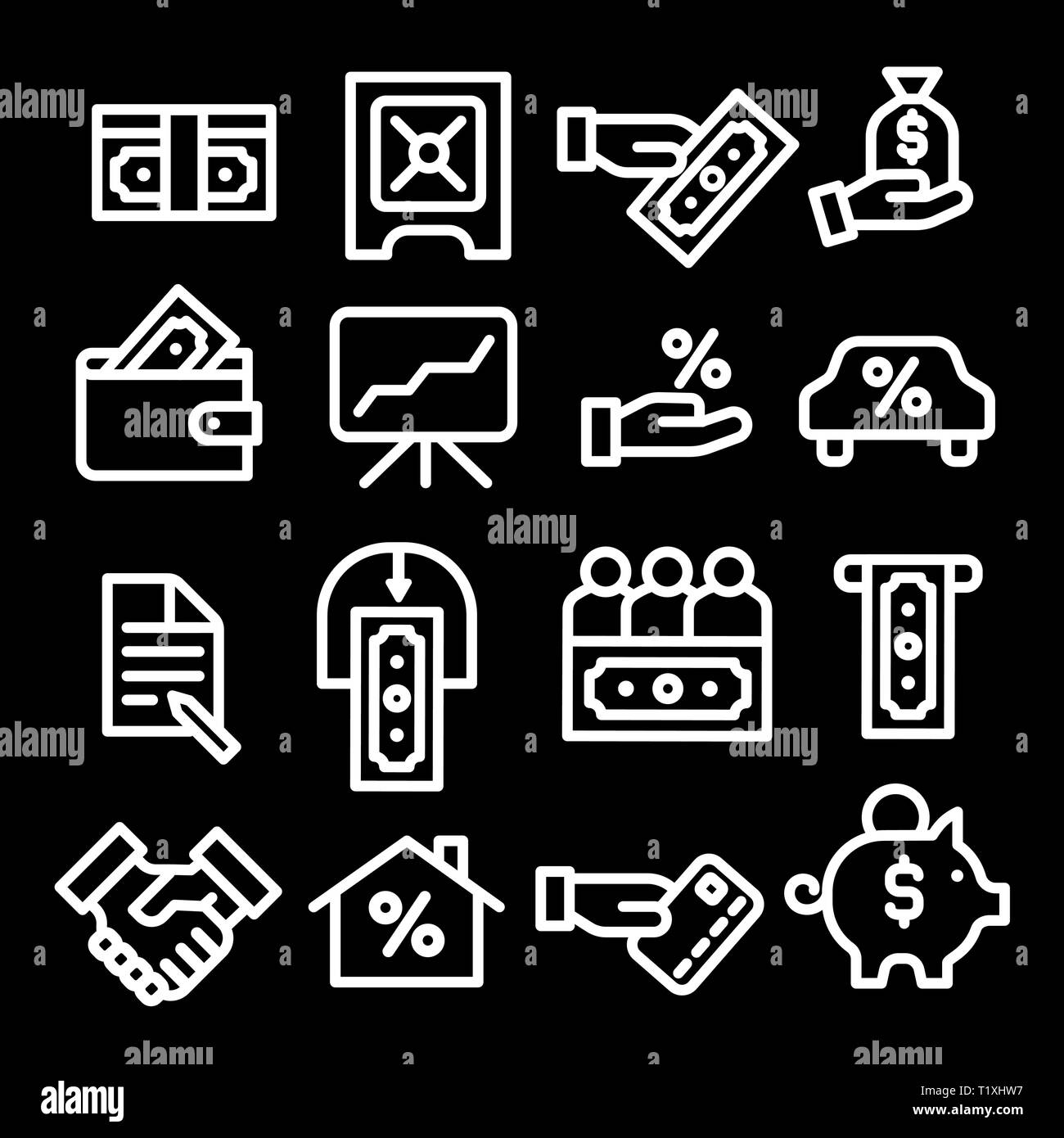 illustration of business and finance icon set white outline on the ...