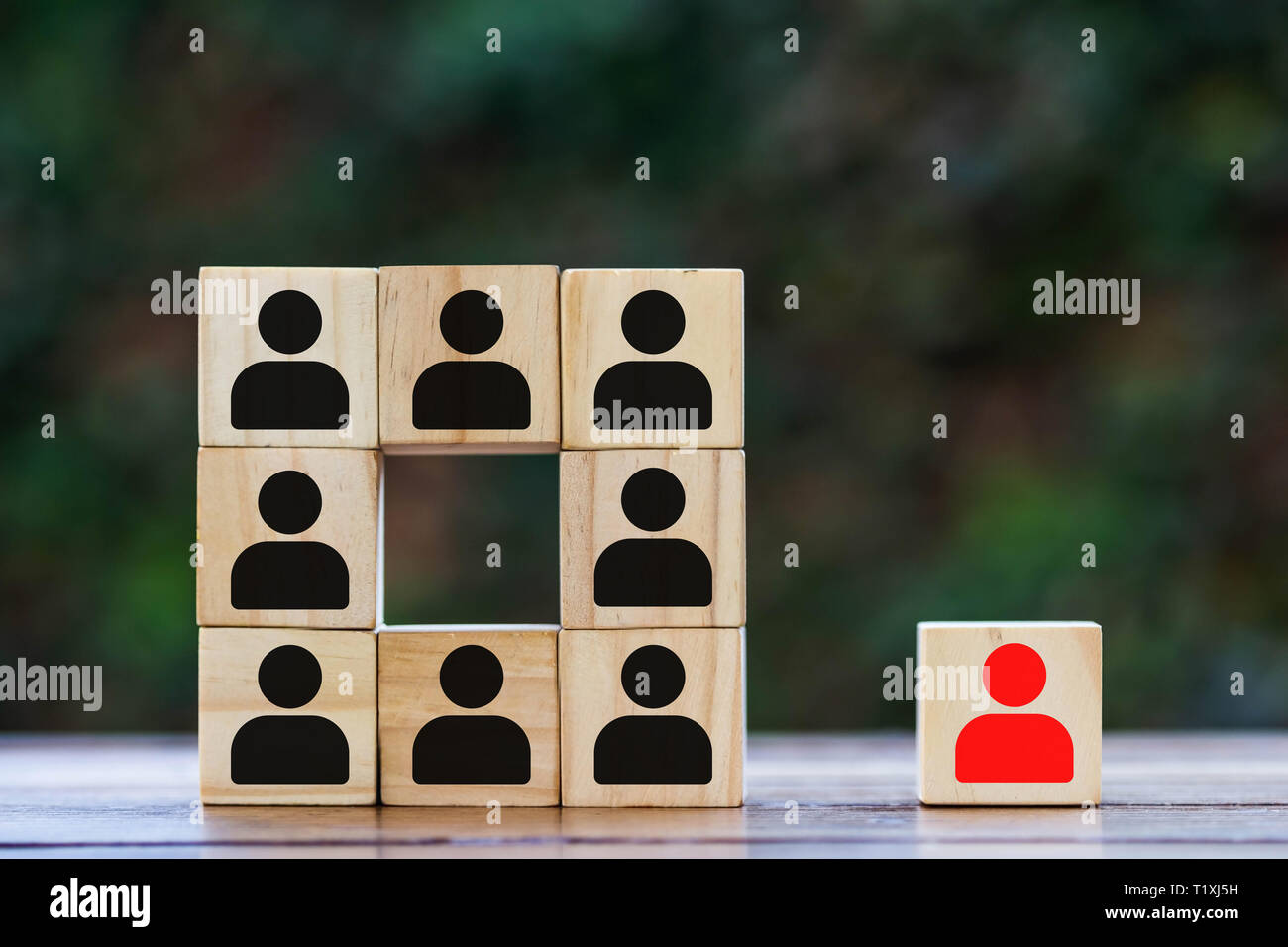 Think different,teamwork and leadership concept. Stacked wooden blocks ...